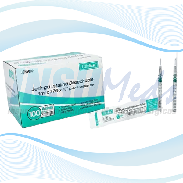 Jeringas Insulina Desechable 1ml X 27g 1/2", Alfasafe